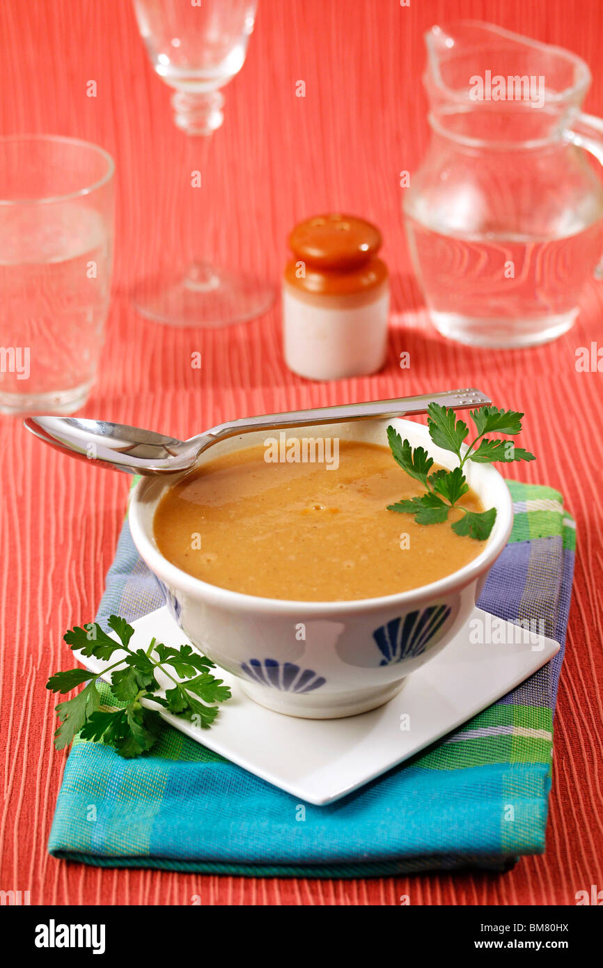 Monkfish soup. Recipe available Stock Photo - Alamy