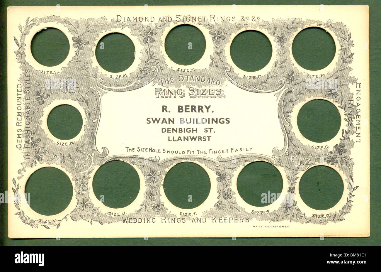 Victorian ring-gauge card Stock Photo - Alamy