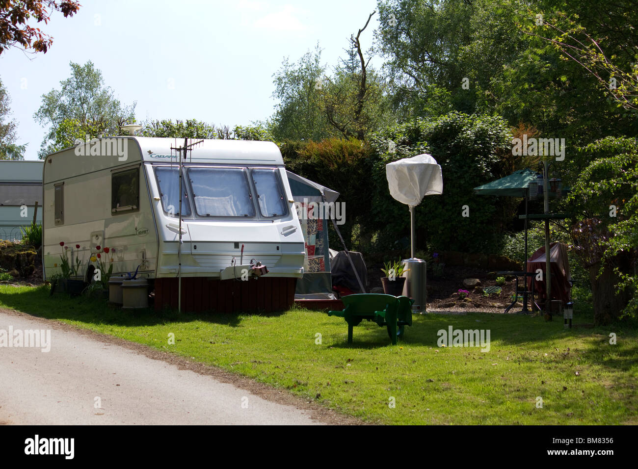 Caravan on a campsite near Summerbridge, Yorkshire, England Stock Photo ...