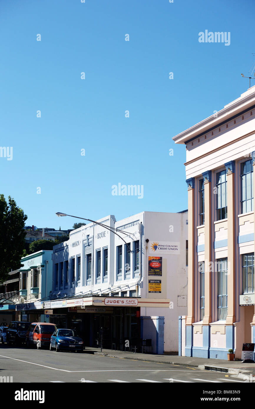 Art Deco style buildings in the city of Napier on the east coast of New ...