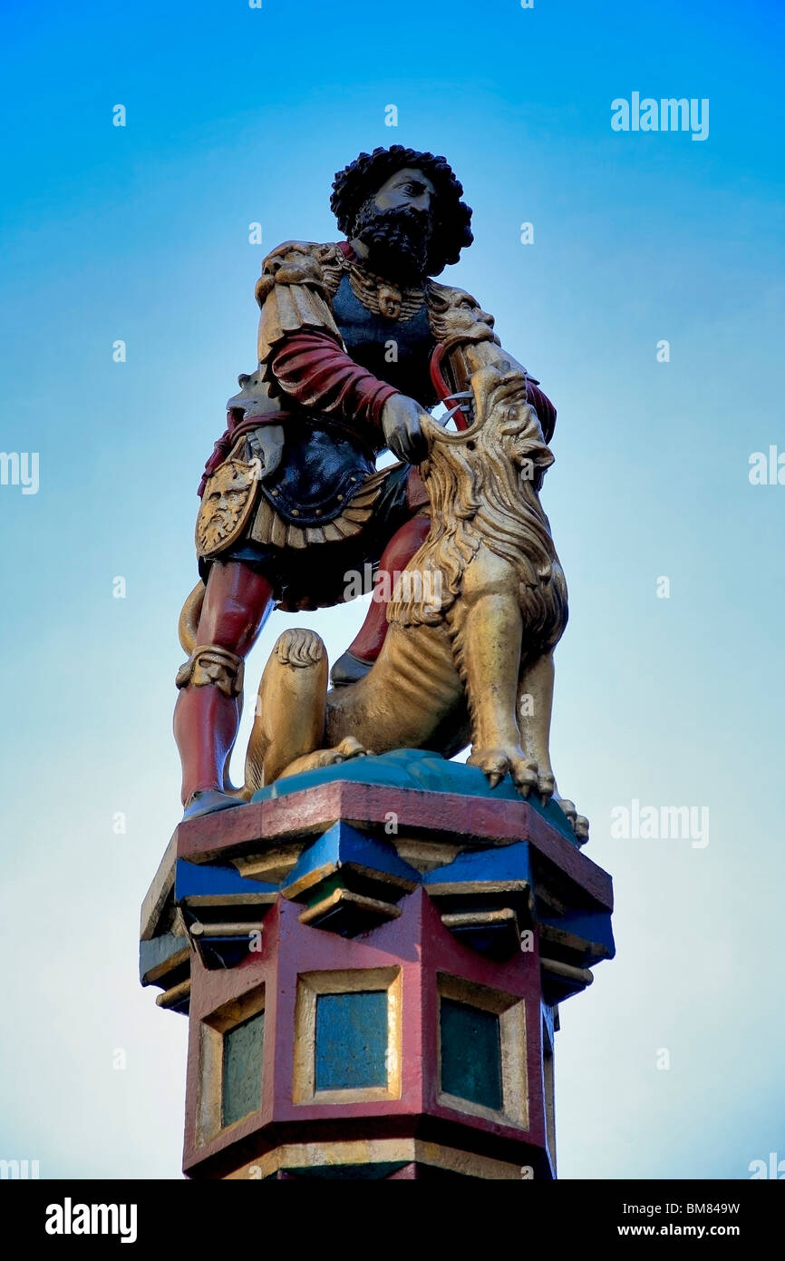 Samson and Lion Statue on top of a fountain in Bern the capital city of ...