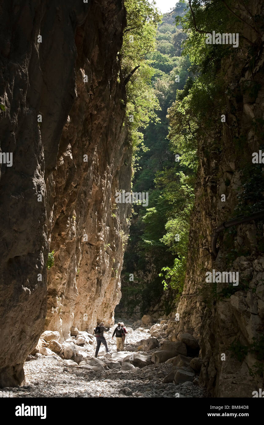 Waalkers in the Ridomo Gorge. In the Taygetos mountains, Outer Mani ...