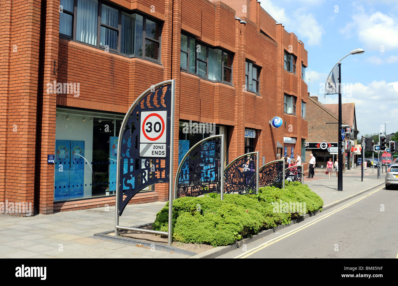 30 mph zone sign in Crawley town centre West Sussex UK Stock Photo - Alamy