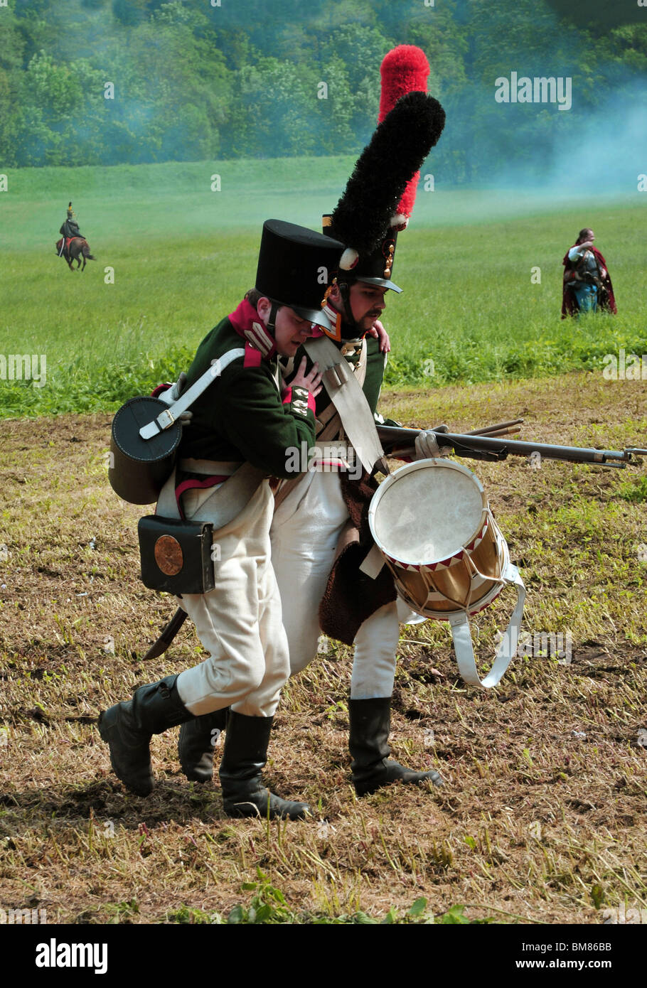 Wounded soldier in reconstruction of fights of napoleonic wars Stock ...
