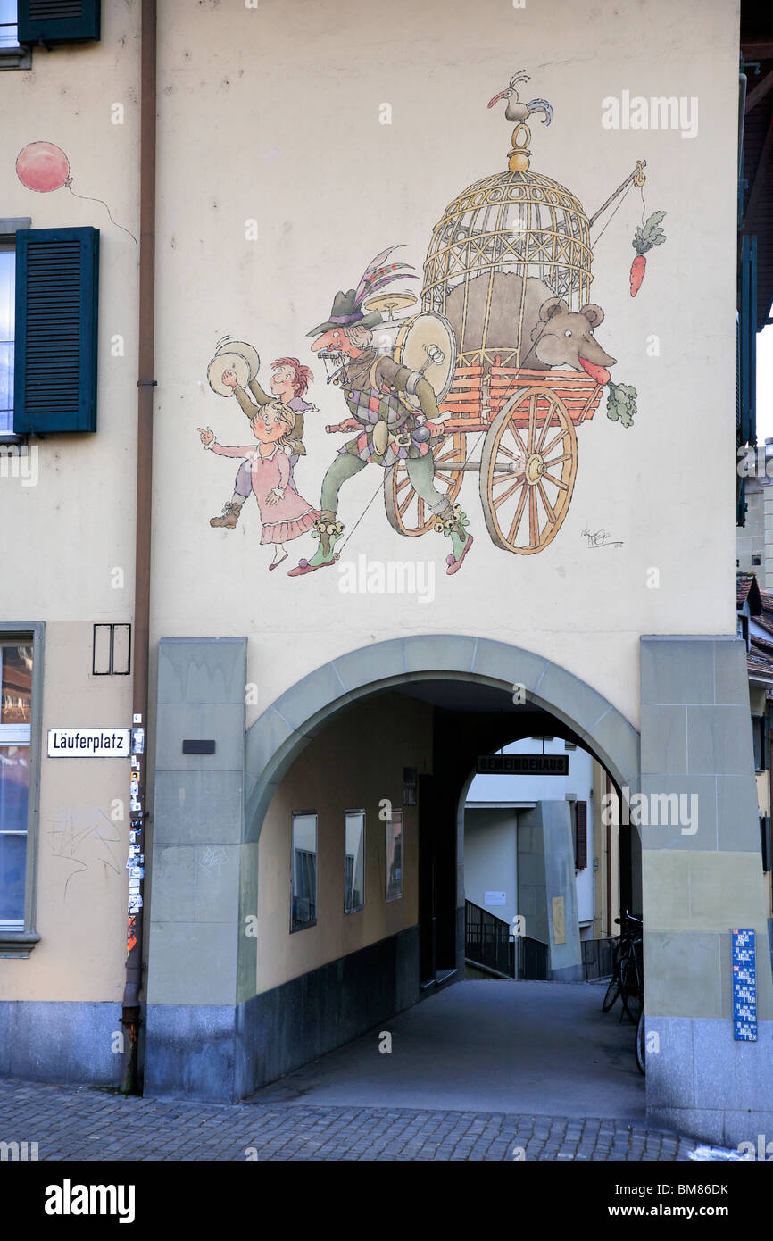 Colourful Mural on the wall of a building in Bern capital city Oberland ...
