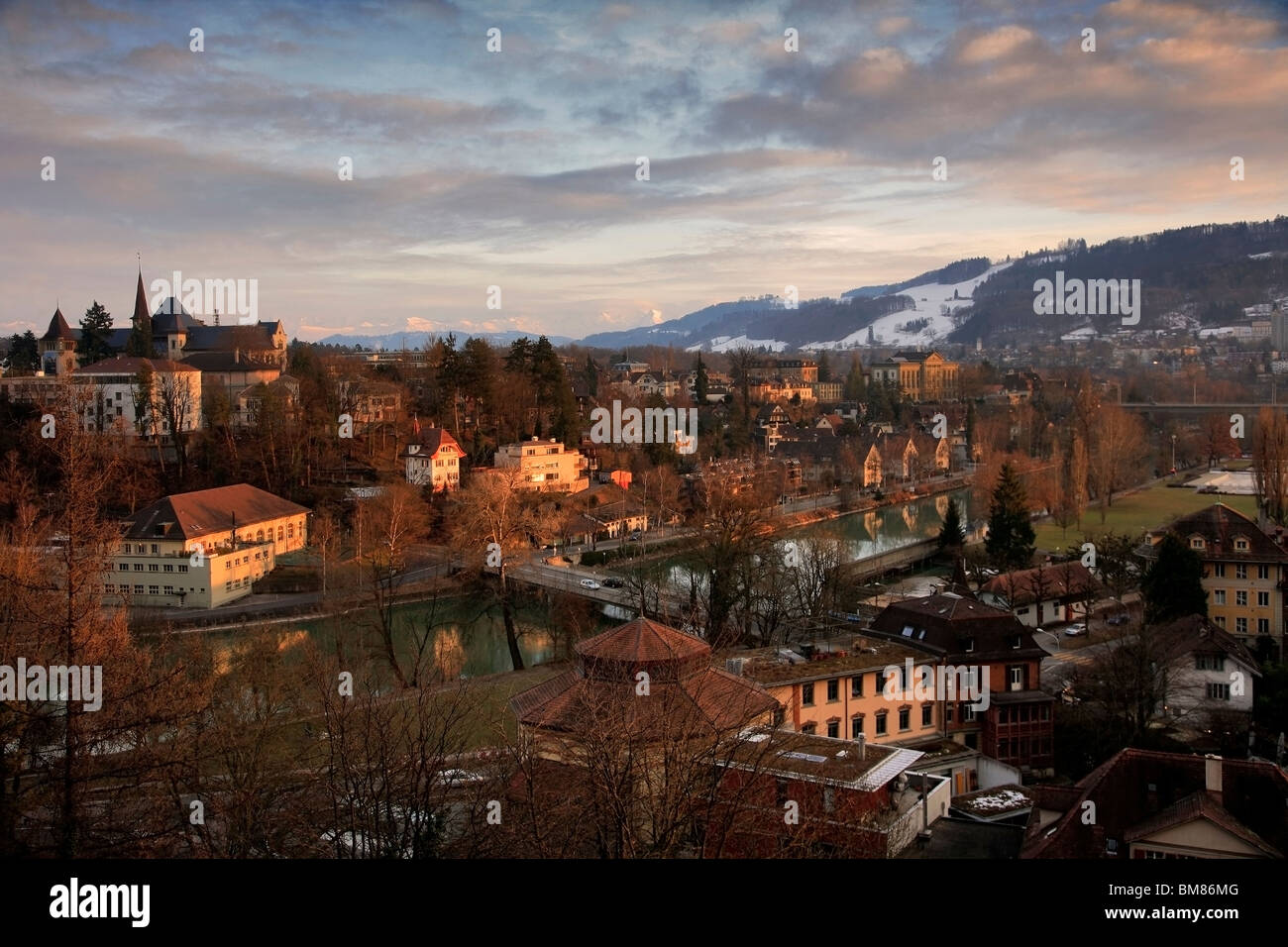 Sunset over the River Aare Bern capital city Oberland Switzerland Stock ...