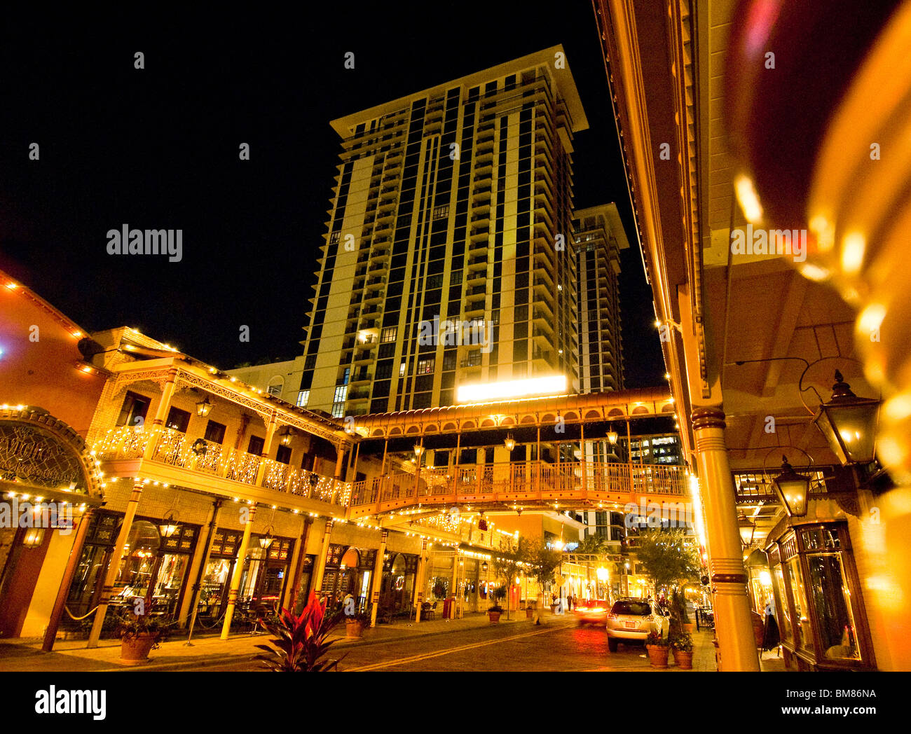 Lights after dark sparkle on Church Street Station, a mixed use ...