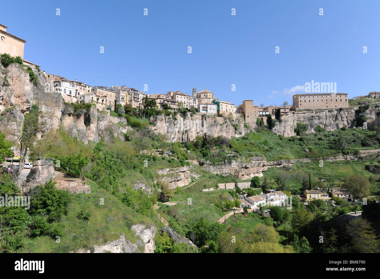 skyline of the old town on rock promontory, Cuenca, Castile-La Mancha ...