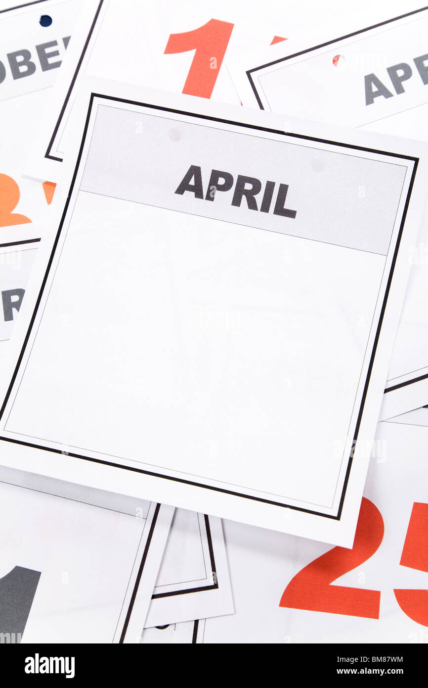 Blank Calendar, April, close up for background Stock Photo - Alamy