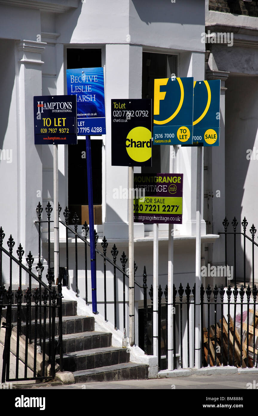 'To Let' and 'For Sale' agent signs, Kensington, Royal Borough of ...