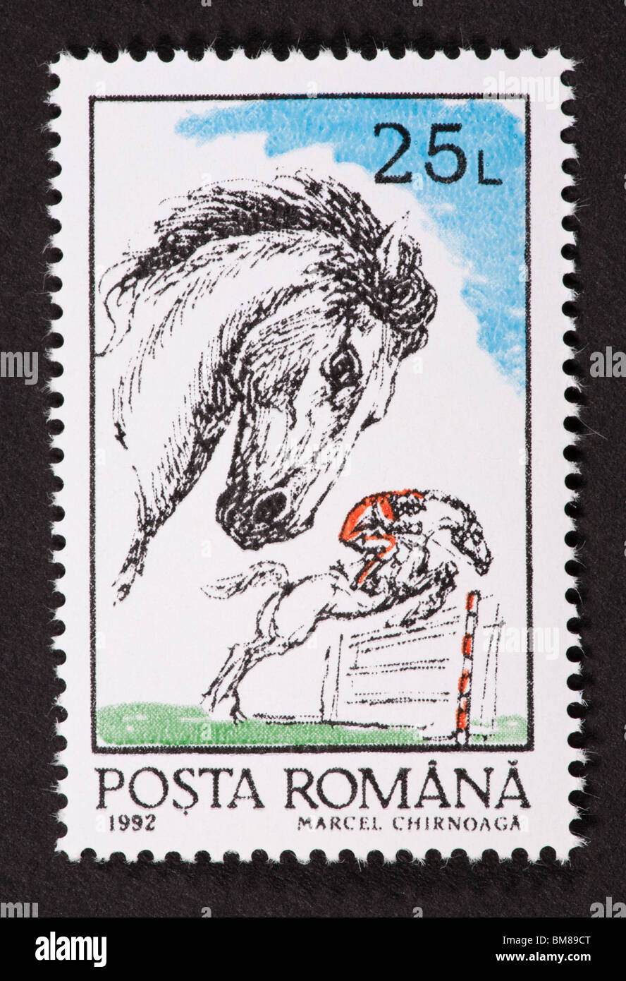 Postage stamp from Romania depicting a horse and rider Stock Photo - Alamy
