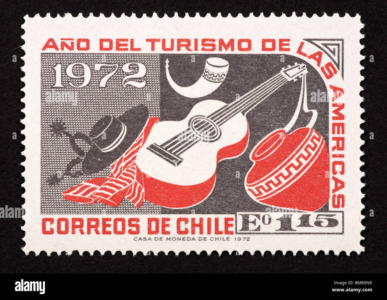 Postage stamp from Chile depicting clothing, guitar and artwork Stock ...