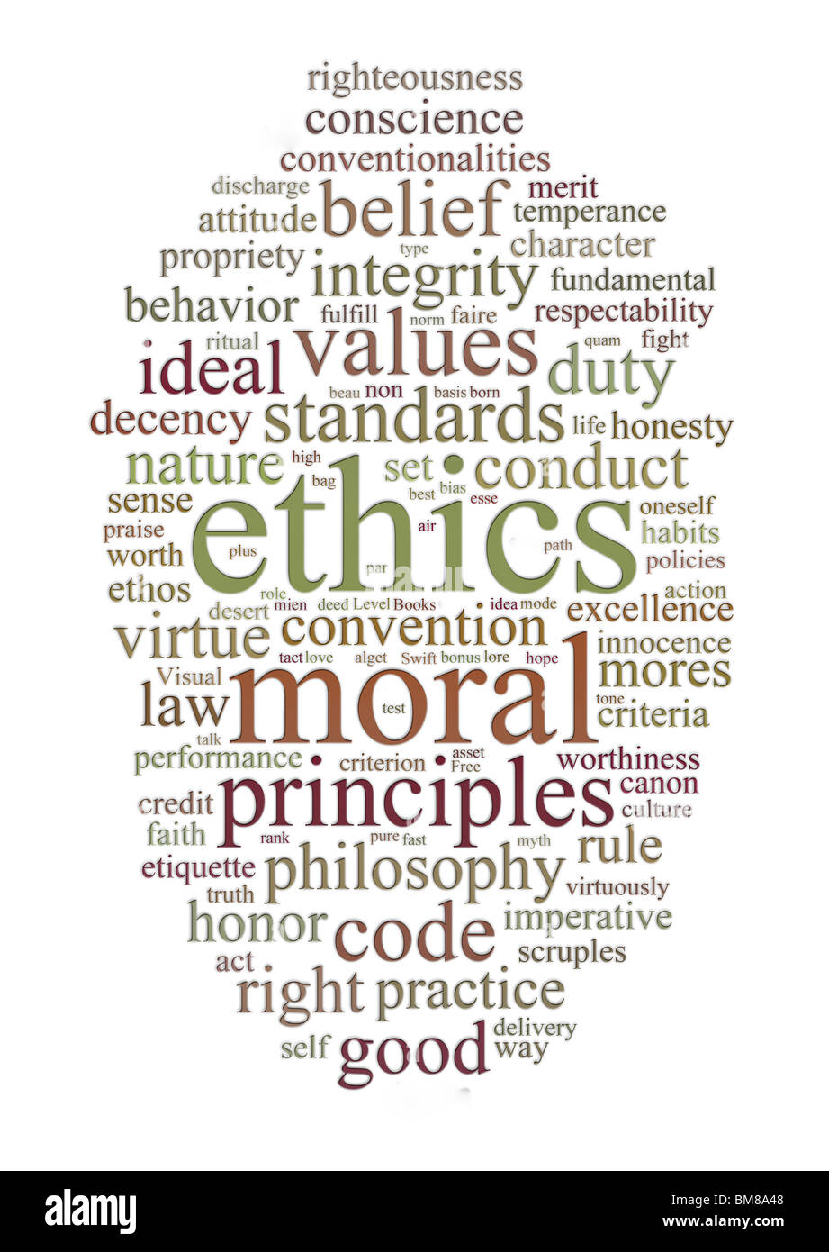 word or tag cloud of ethics morals and values words Stock Photo - Alamy