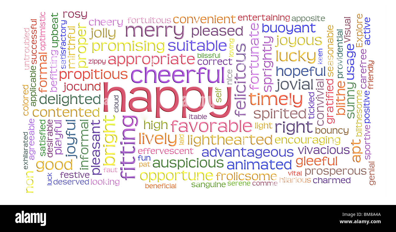 happy and cheerful word or tag cloud Stock Photo - Alamy