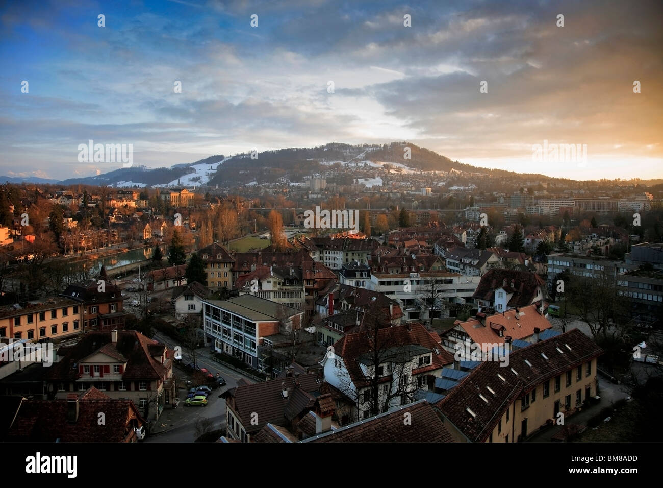 Sunset over the River Aare Bern capital city Oberland Switzerland Stock ...