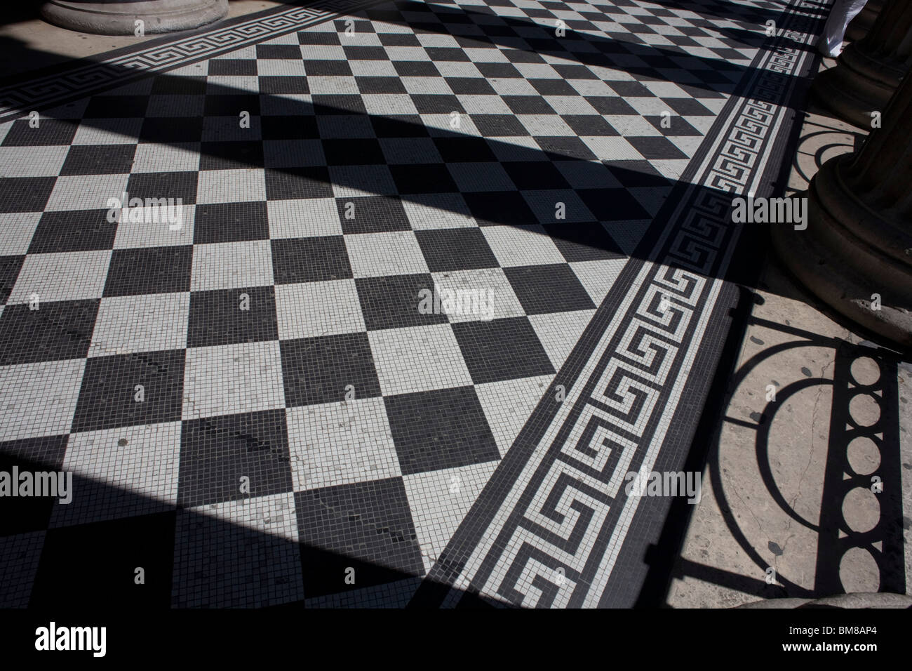 Wide detail of Romanesque mosaic tiled flooring on the outside terrace ...
