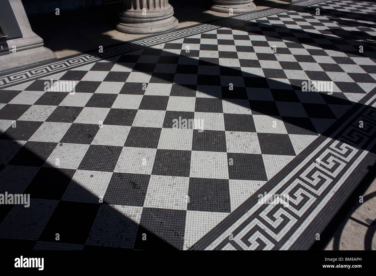 Wide detail of Romanesque mosaic tiled flooring on the outside terrace ...