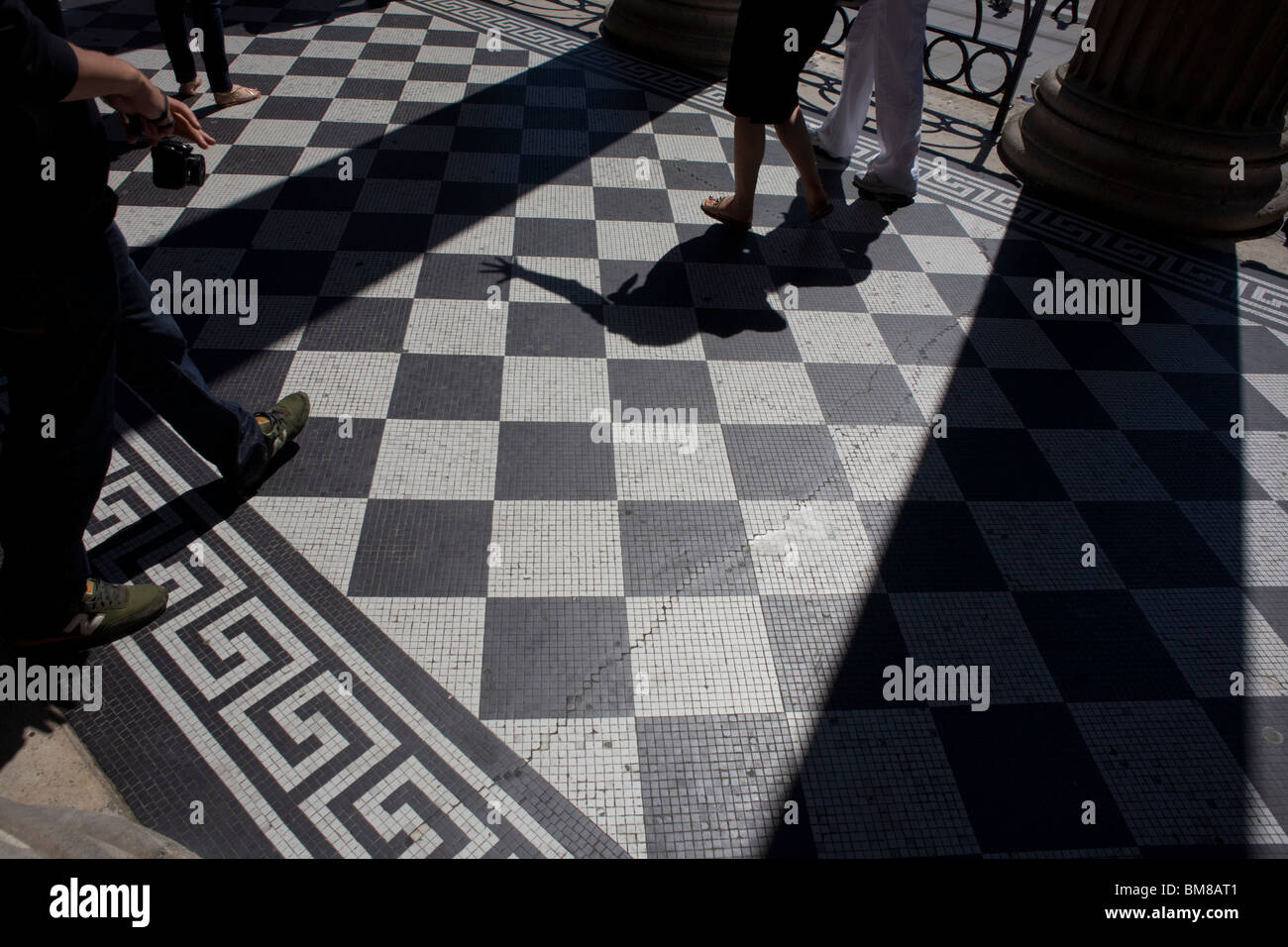 Wide detail of Romanesque mosaic tiled flooring on the outside terrace ...