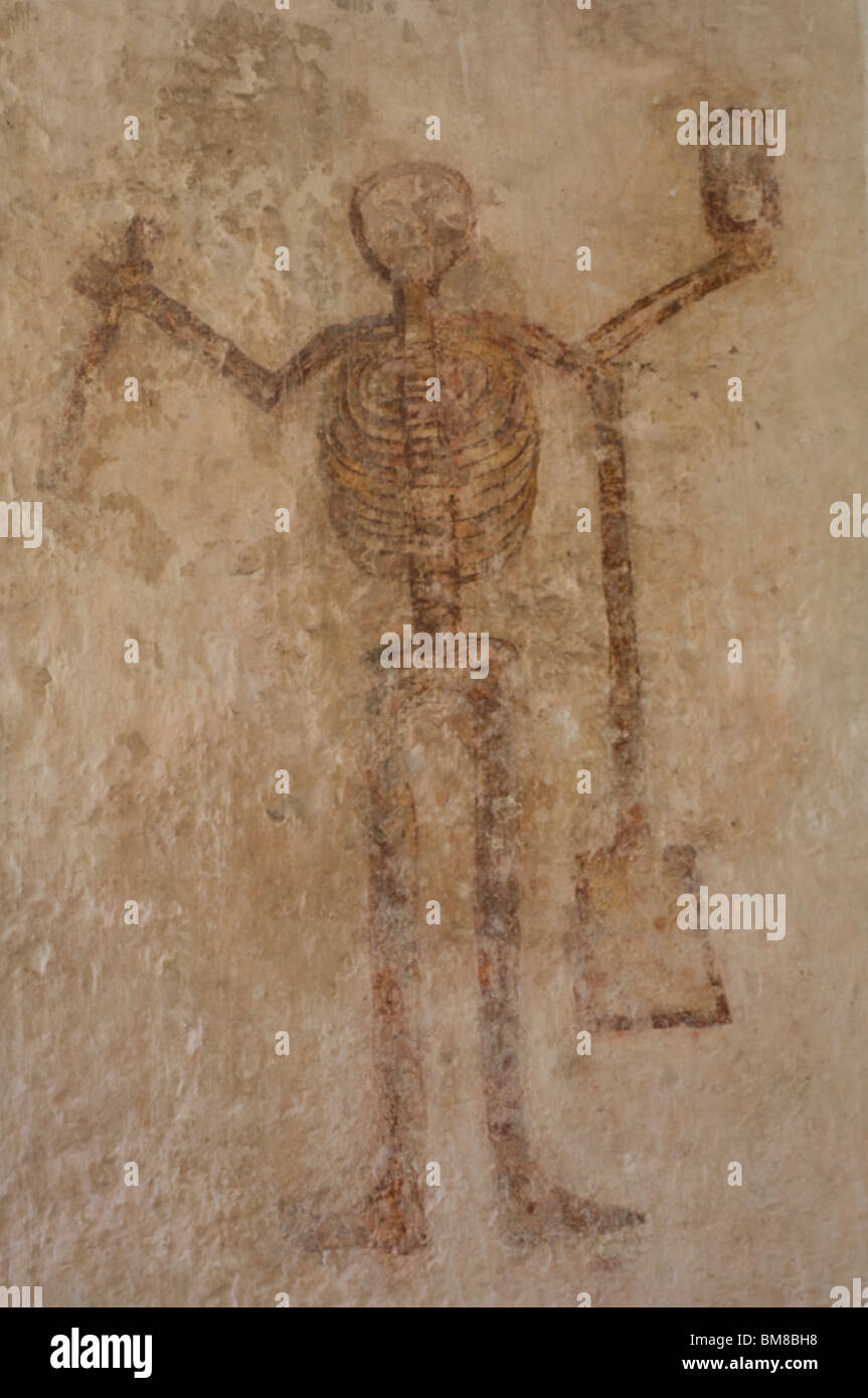 Doom or Time skeleton mural painted with human blood, Patrishow Church ...