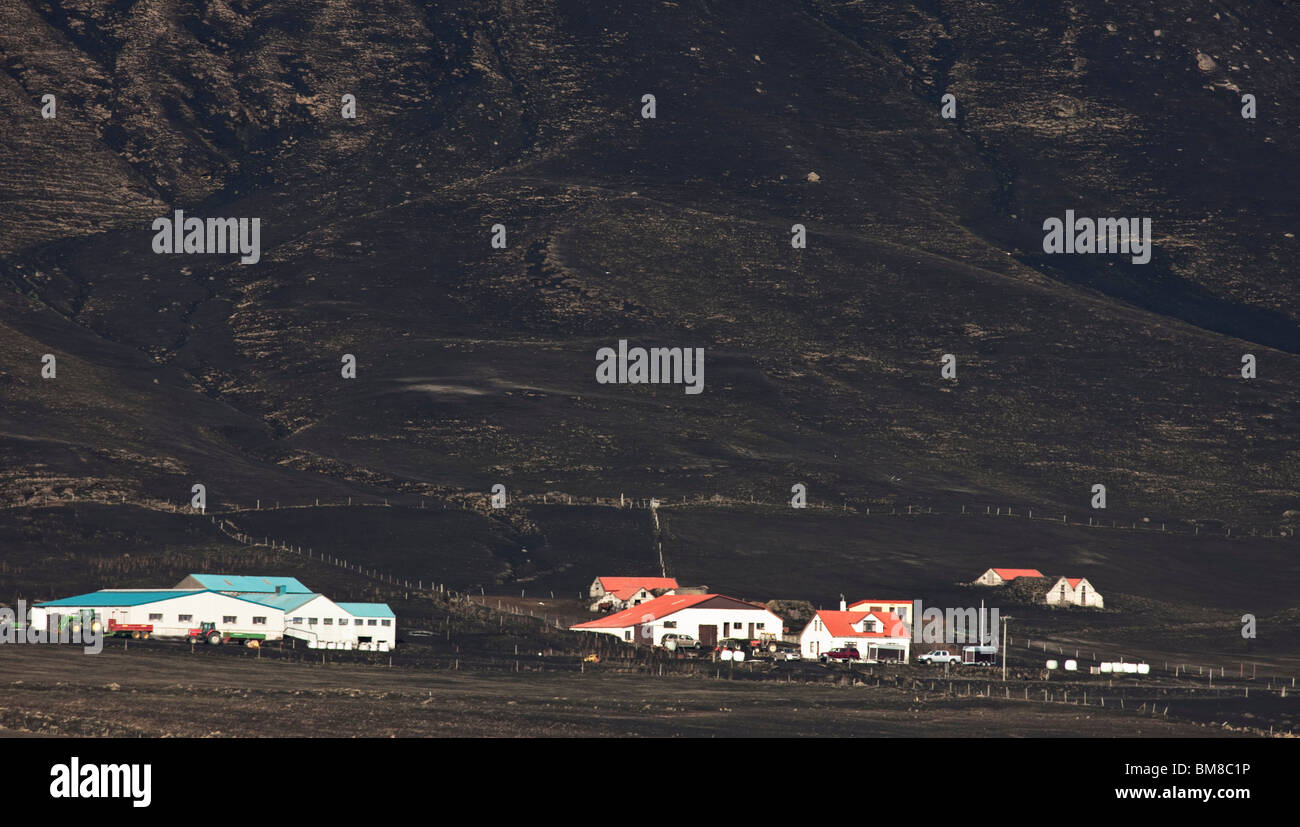 The farms at Raufarfell covered in volcanic ash after the eruption in ...