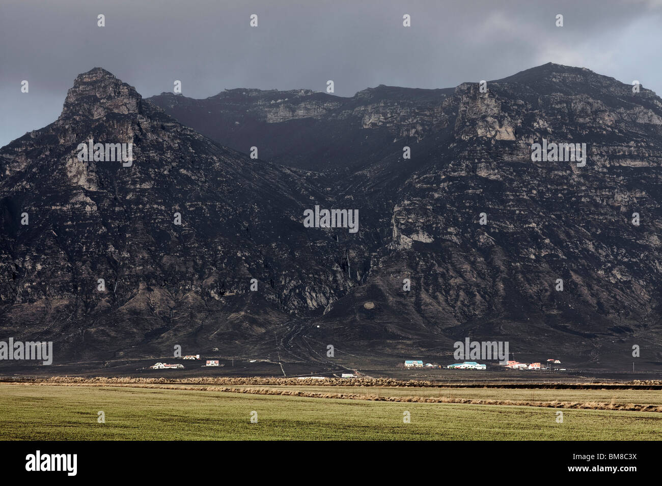 The farms at Raufarfell covered in volcanic ash after the eruption in ...