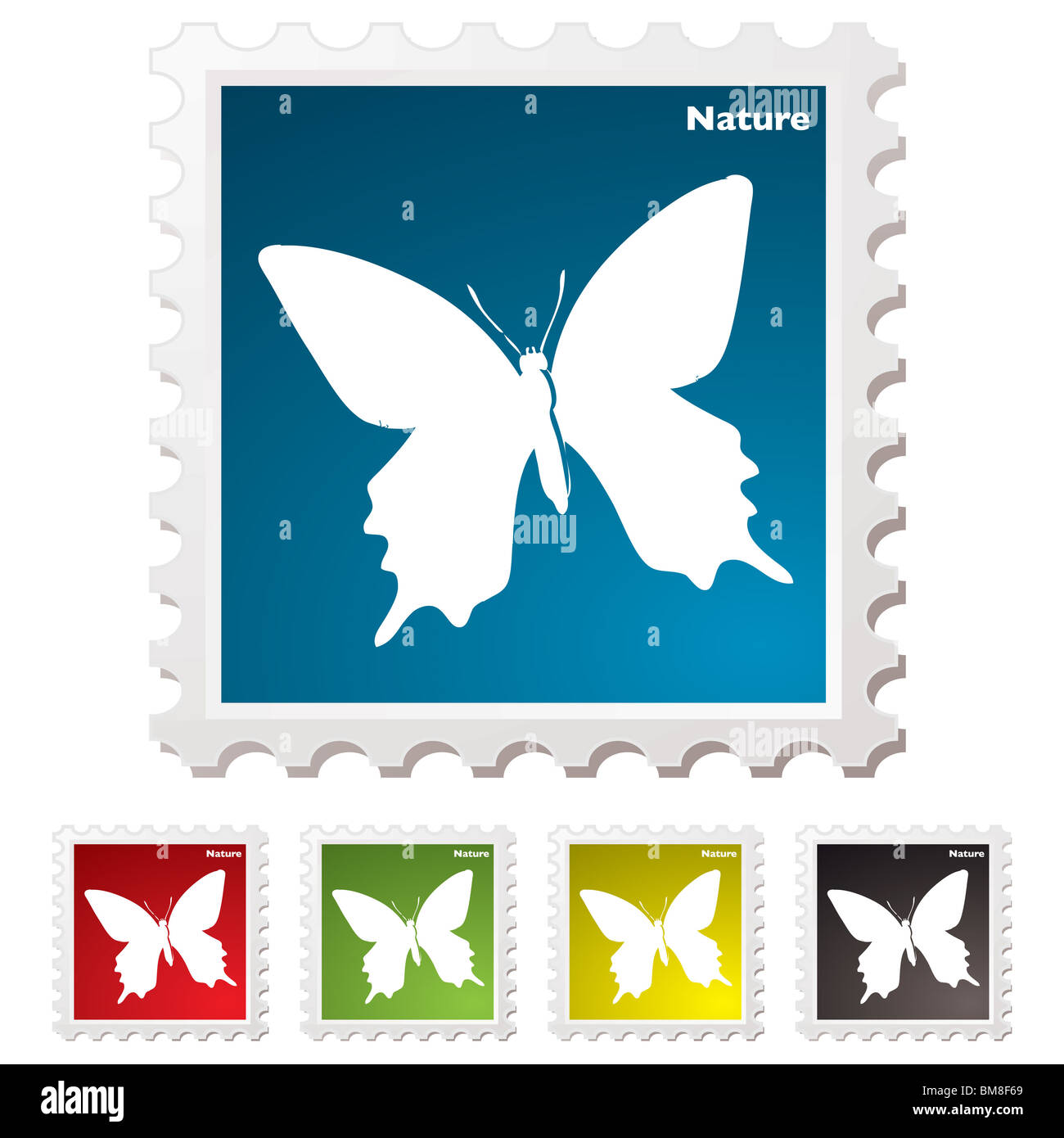 Nature inspired white butterfly postage stamp illustration Stock Photo ...
