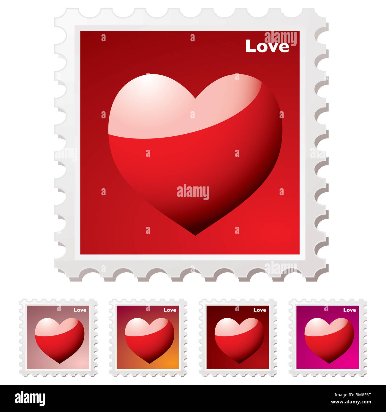 Collection of love heart stamps in variation of red hues Stock Photo ...