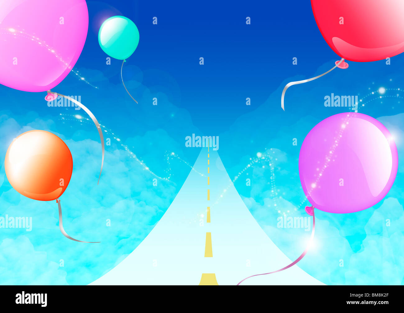 Balloons and road leading to the sky Stock Photo - Alamy