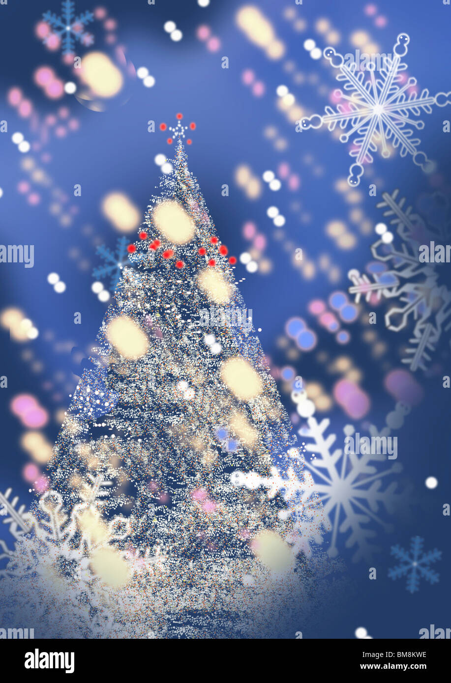Snow crystal and Christmas tree Stock Photo - Alamy