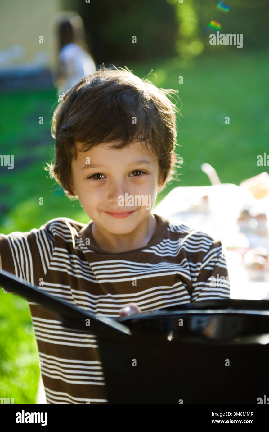 Boy with magic wand and magician's hat, portrait Stock Photo - Alamy