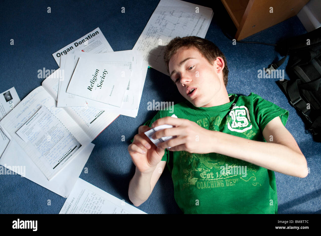 teenage boy revising for GCSE examinations Stock Photo - Alamy