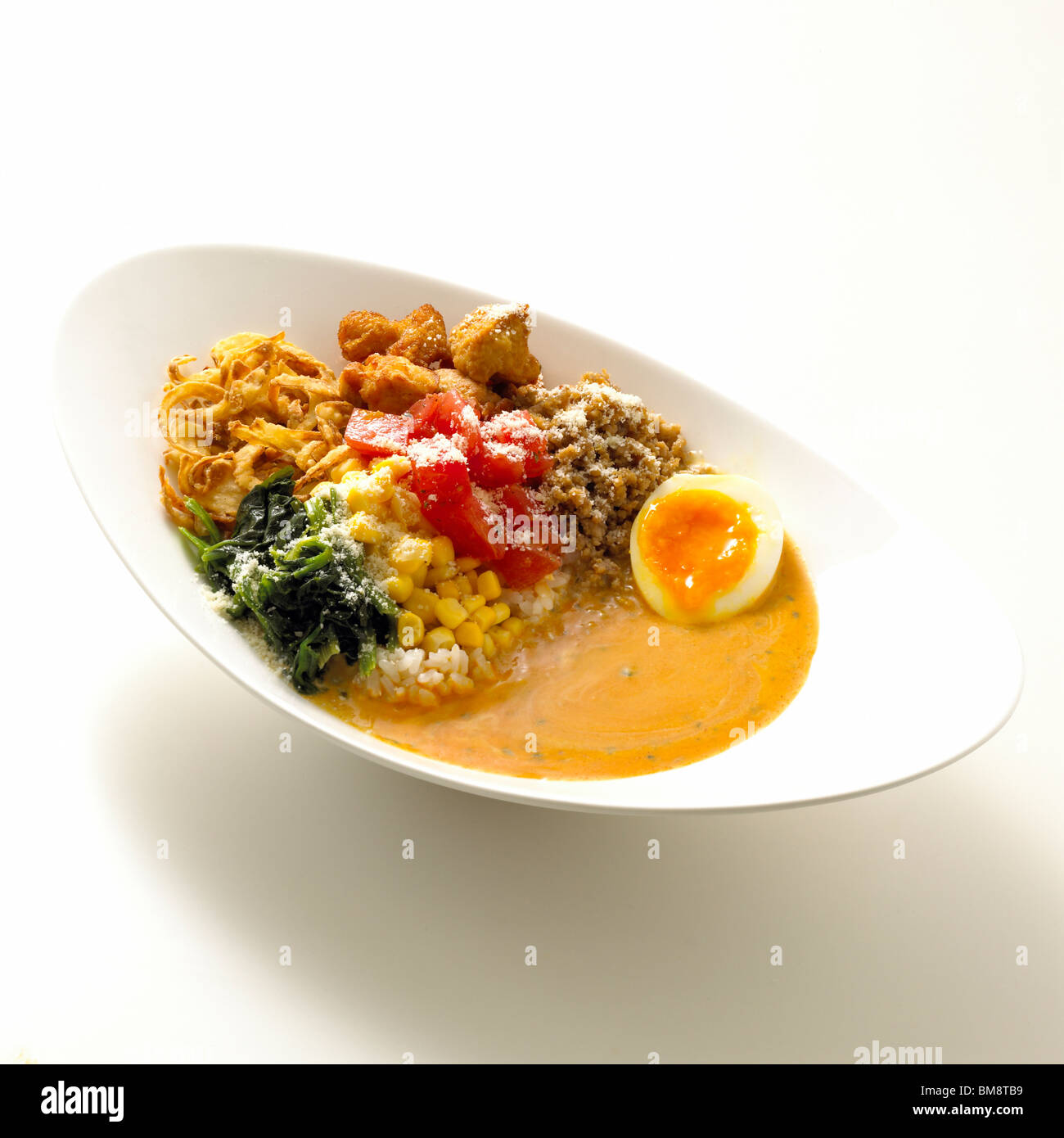 Bowl of curry and rice, white background Stock Photo - Alamy
