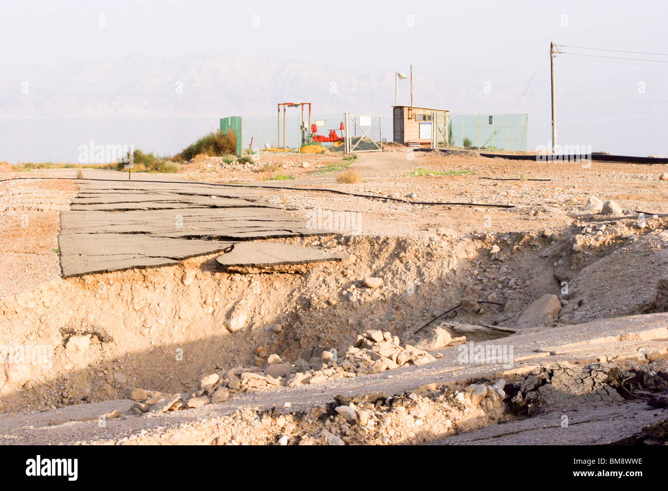 Israel, Dead Sea Damage caused by a sinkhole. The sinkholes are caused ...