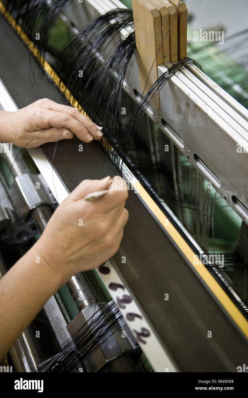 Fabric coating plant, weaving department, mechanist preparing weaver's ...