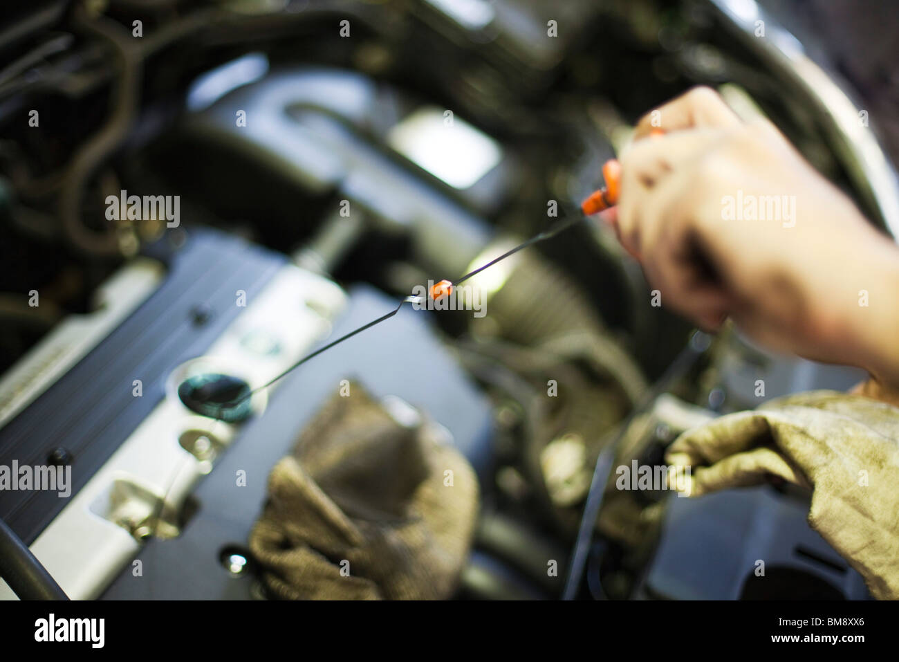 Checking car engine oil Stock Photo - Alamy