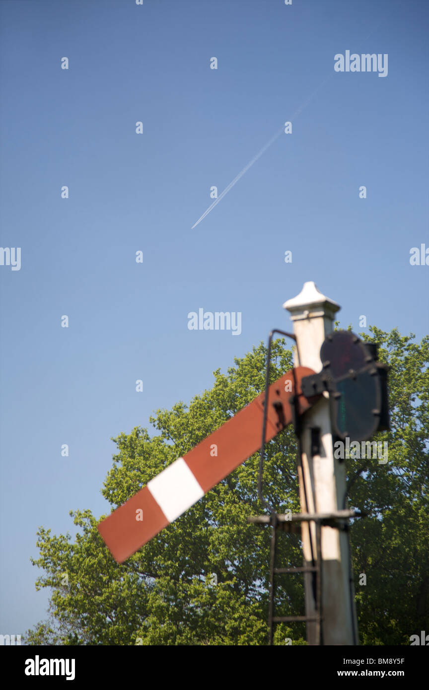 Parallel Worlds A Railway signal parallel to a jet aircraft vapour ...