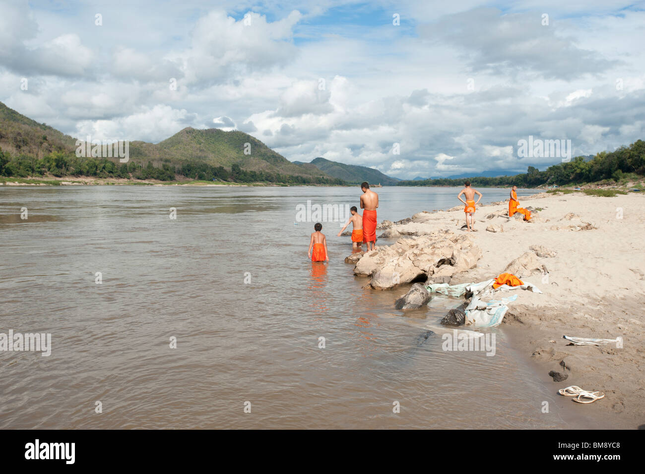Laos river monks hi-res stock photography and images - Alamy