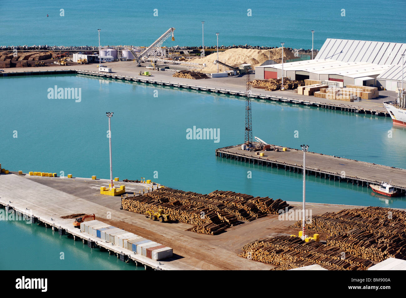 Logs stacked up in the Port of Napier in New Zealand Stock Photo - Alamy