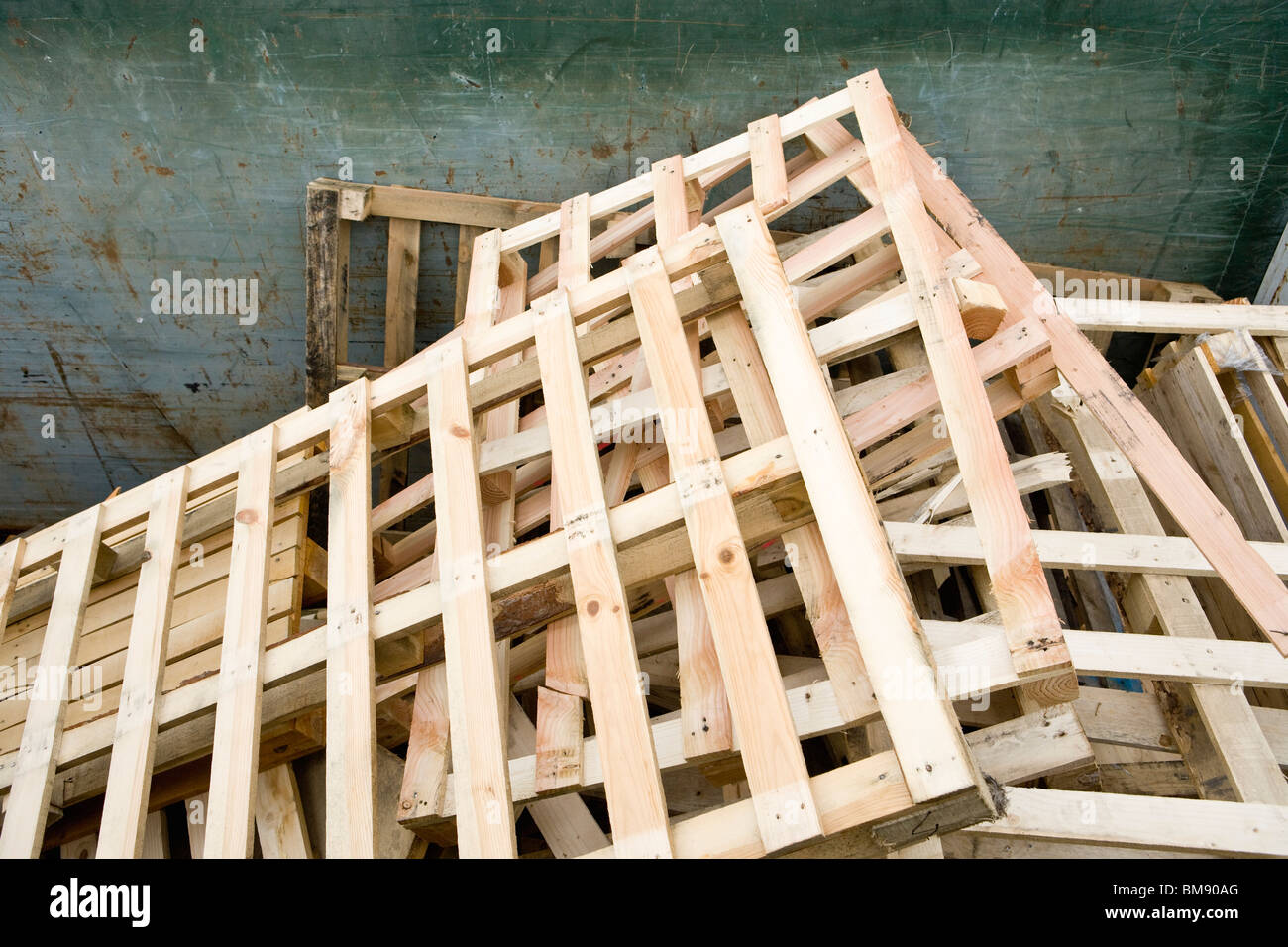 Used wood pallets in dumpster for recycling at industrial plant Stock ...