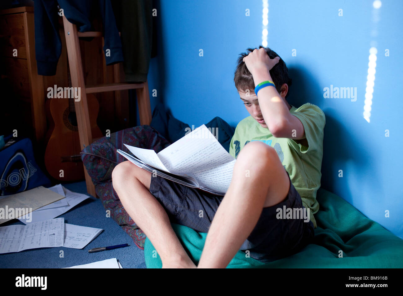 teenage boy revising for GCSE examinations Stock Photo - Alamy
