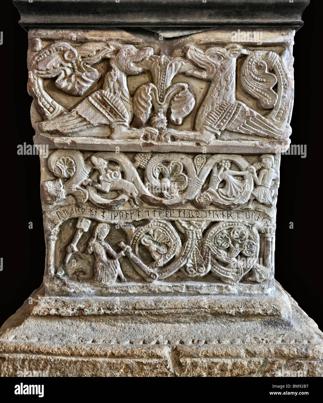 Baptismal Font, East side, inscription and lower panel. Church of Saint ...