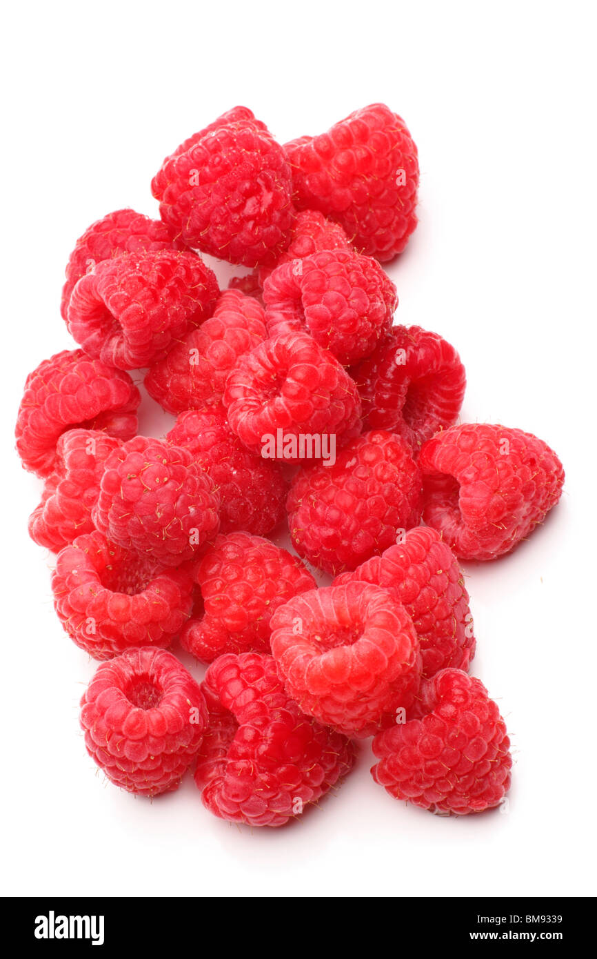 Raspberries on white background Stock Photo - Alamy