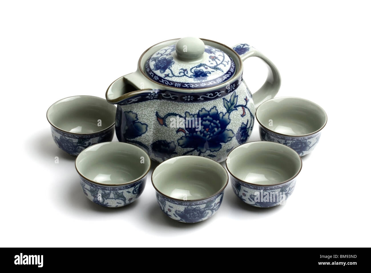 Chinese tea set with cups and tea pot isolated on white Stock Photo - Alamy