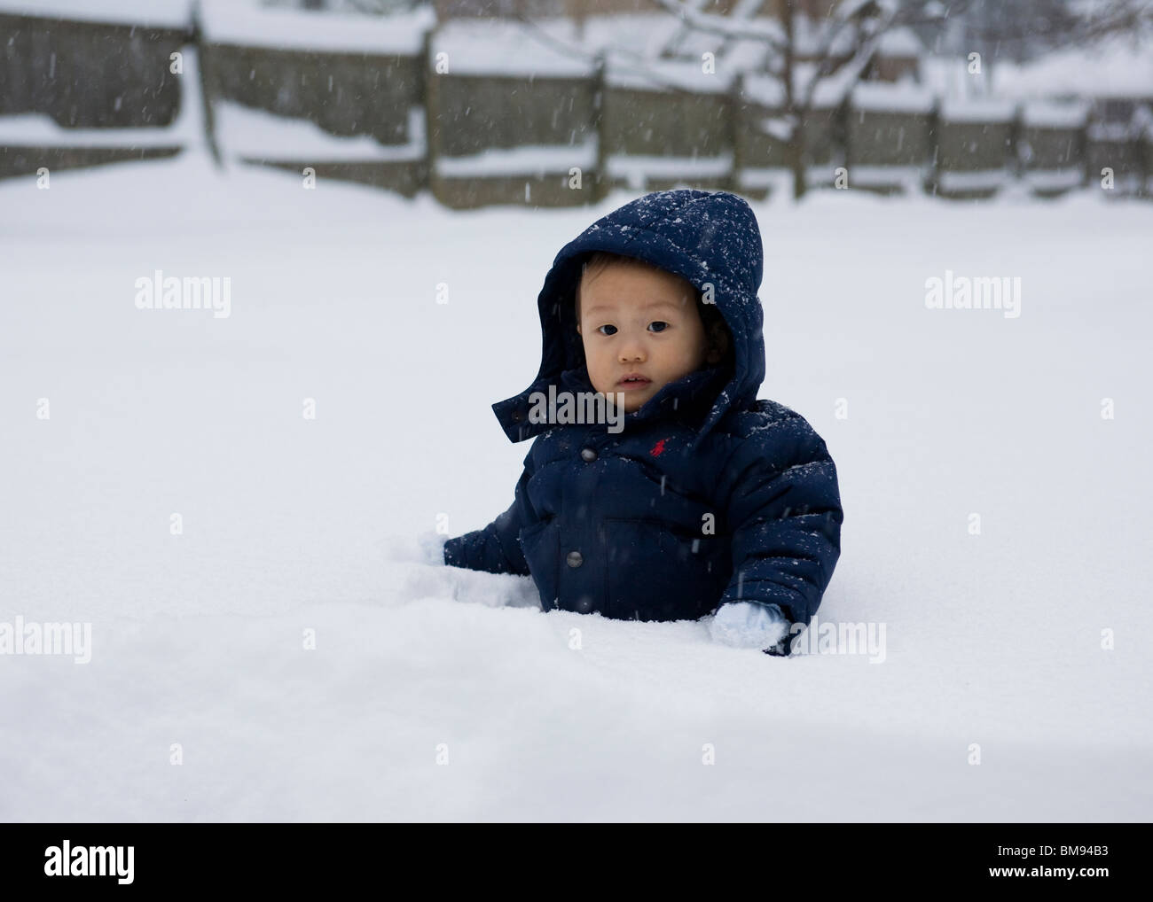 Asian baby boy in snow Stock Photo - Alamy
