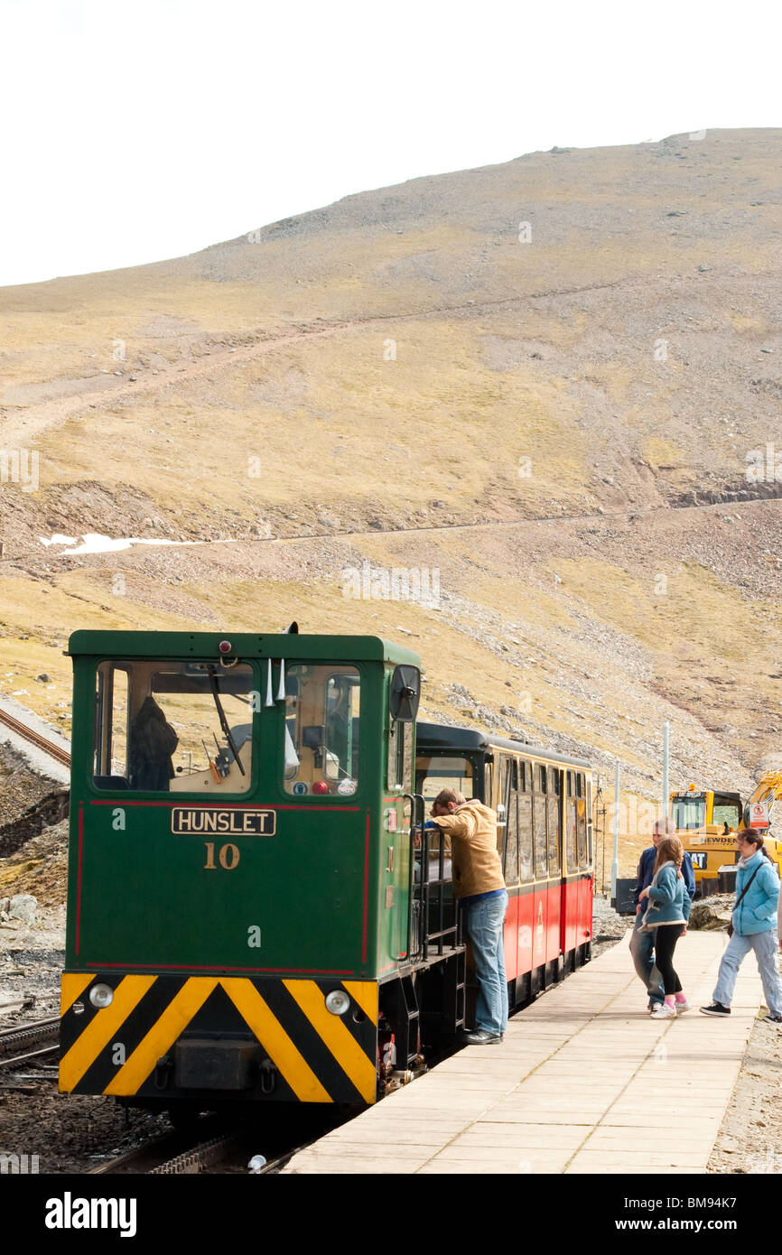 Snowdon Mountain Railway engine and passenger coach at Clogwyn station ...