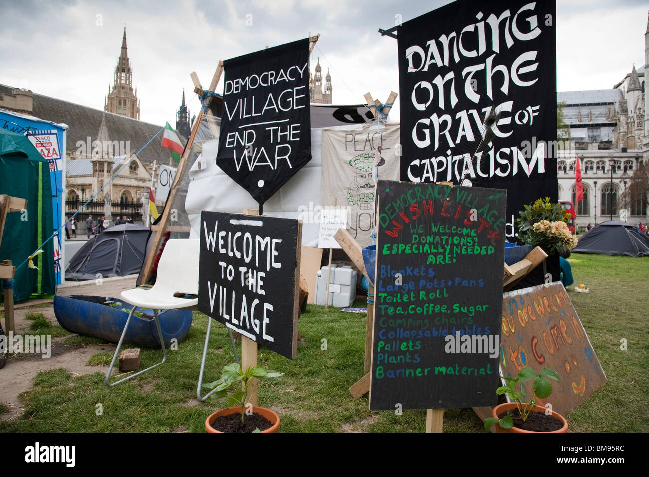 Close-up of peace protest posters, Parliament Square, London, England ...