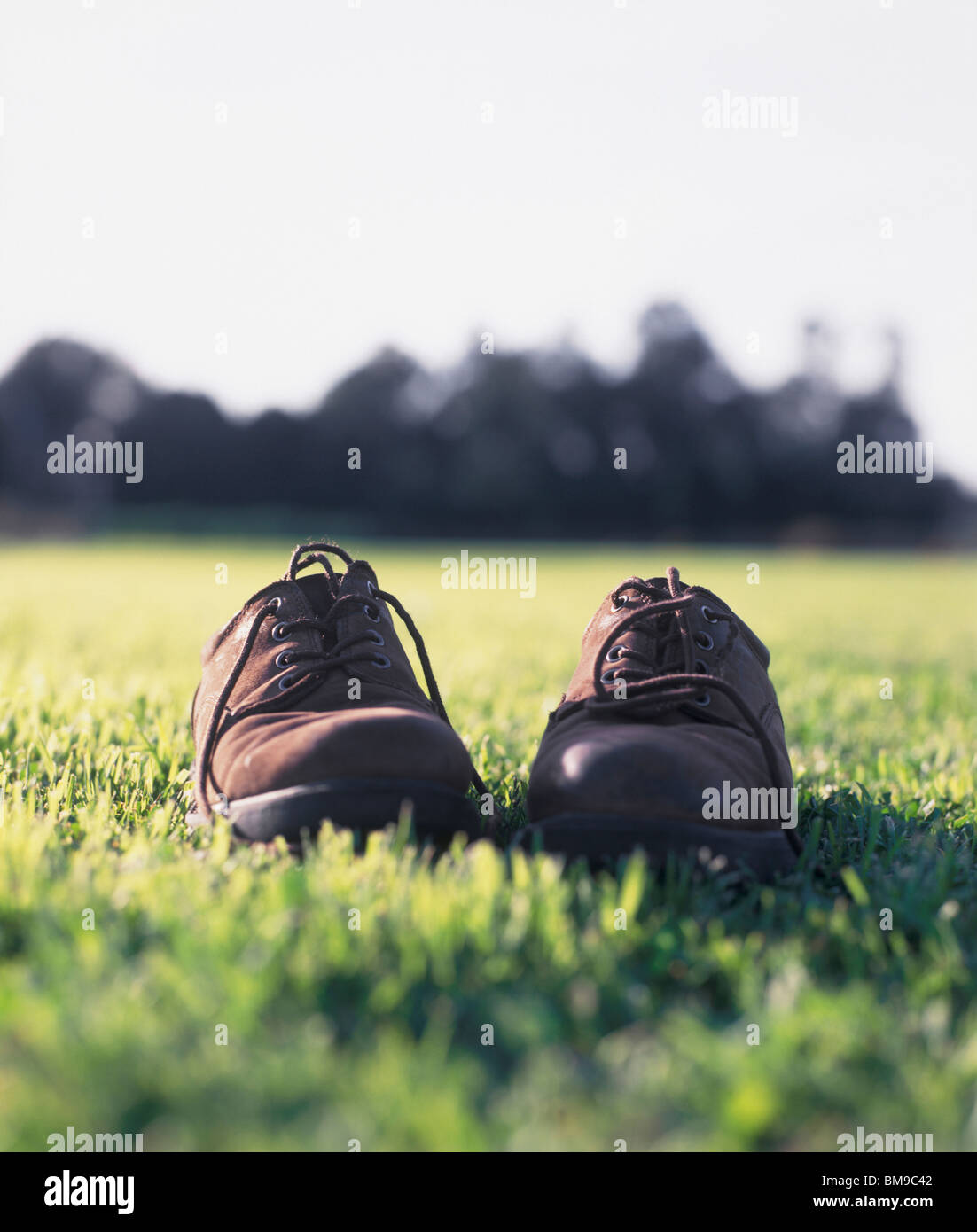 Pair of Empty shoes outside on grass lawn Stock Photo - Alamy