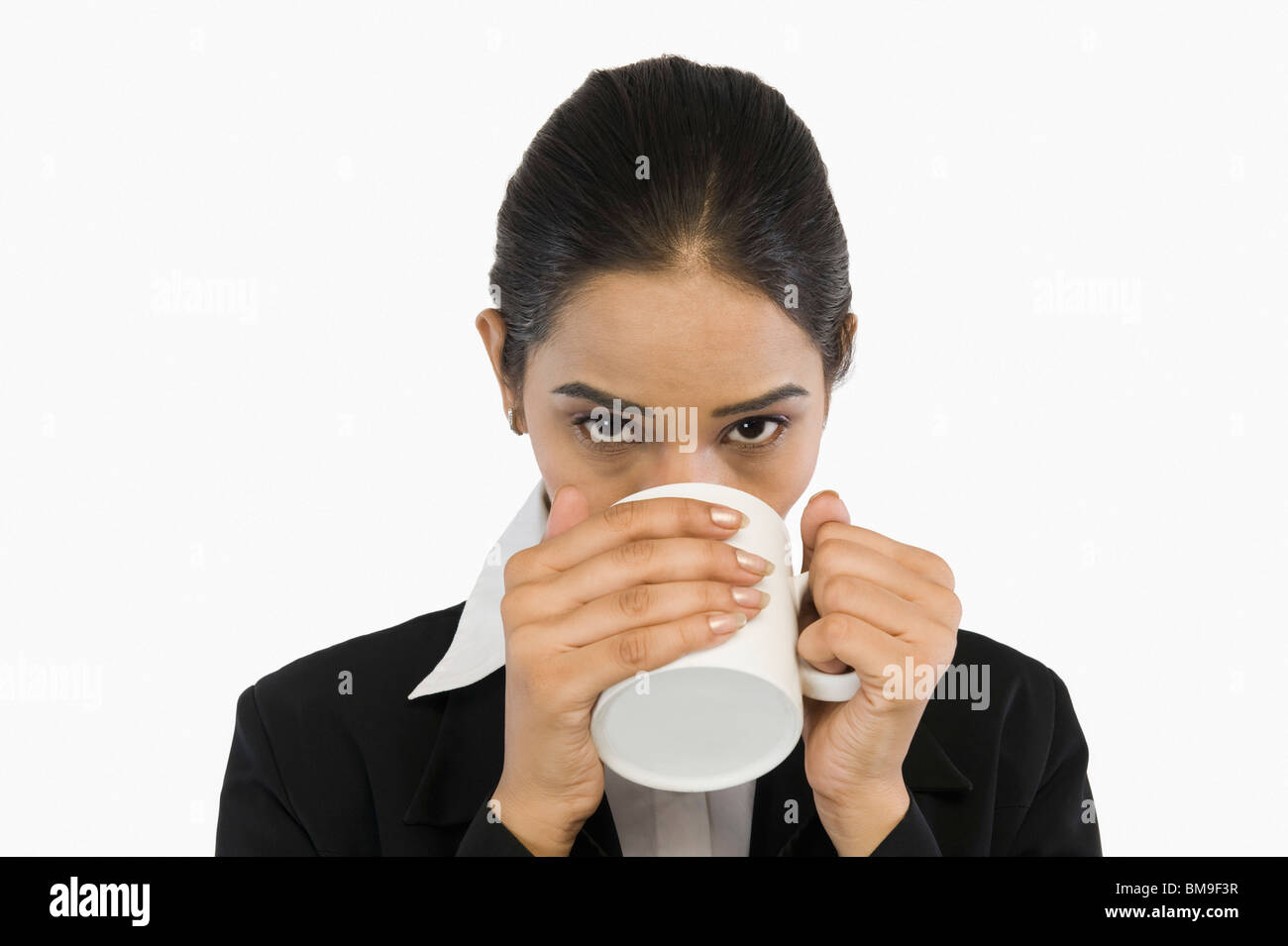 Indian business woman employee drinking tea hi-res stock photography ...