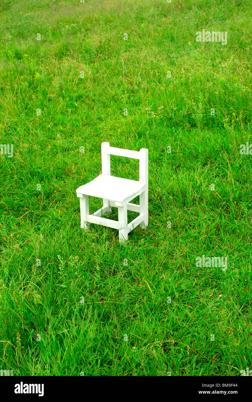 White chair in field, Hayama town, Kanagawa prefecture, Japan Stock ...