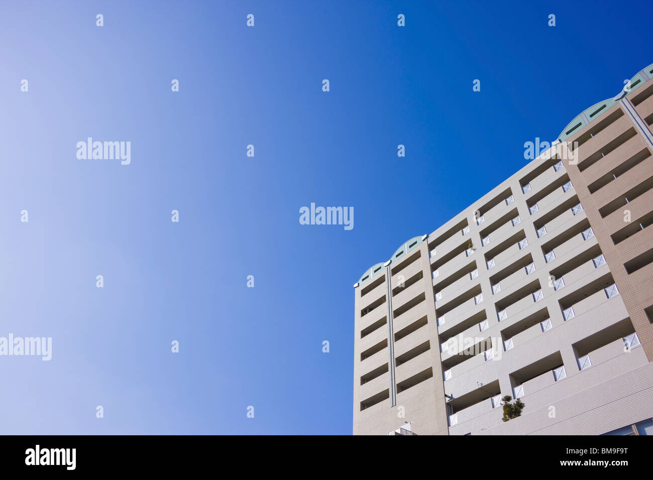 Apartment building under sky, copy space, Nishinomiya city, Hyogo ...
